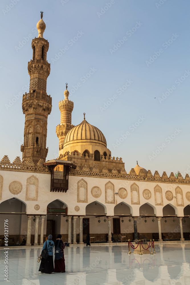 Two muslim women in the courtyard of Al-Azhar University that is the ...