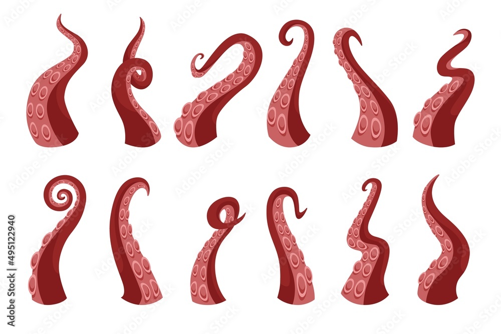 Vetor de Cartoon tentacle. Octopus and squid underwater animal parts ...