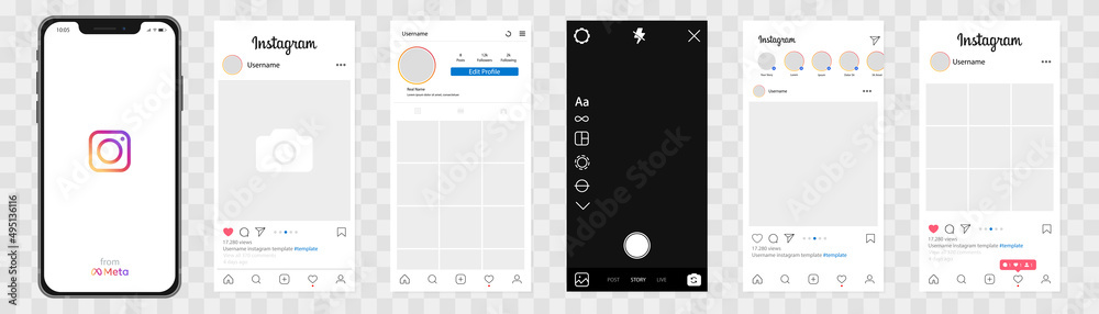 Instagram icons. Template frame for social media. Meta logo, rebrand ...