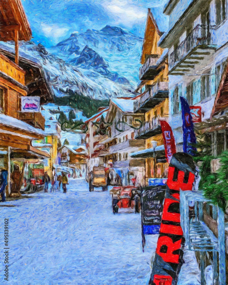 Colorful painting modern artistic artwork, drawing in oil European ...