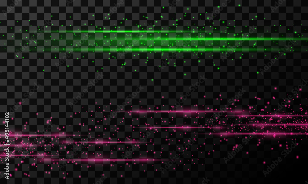 Sad neon lines with dust effects, colored lines on a transparent ...