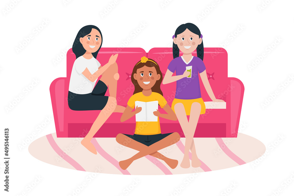 Women friends sitting, talking and having fun together. Cartoon ...