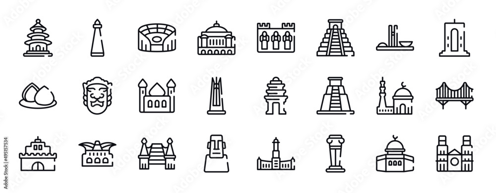 monuments thin line icons set. monuments outline icons collection ...