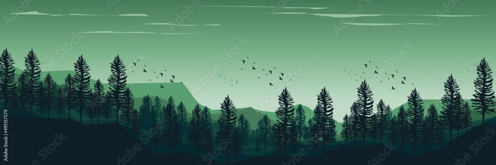 Stockvector forest mountain landscape silhouette flat design vector ...
