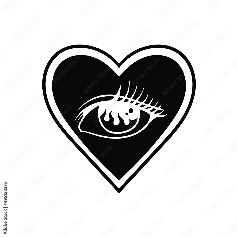 hand drawn heart eye doodle illustration for tattoo stickers poster etc ...