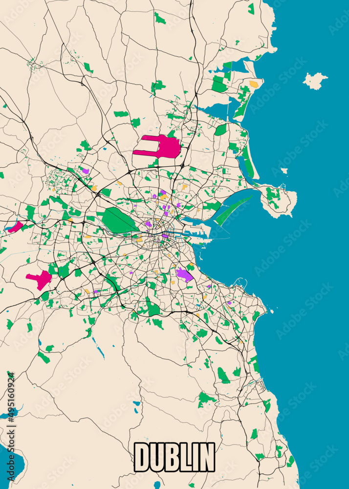 Vector poster detailed city map Dublin, Ireland. Stock Vector | Adobe Stock