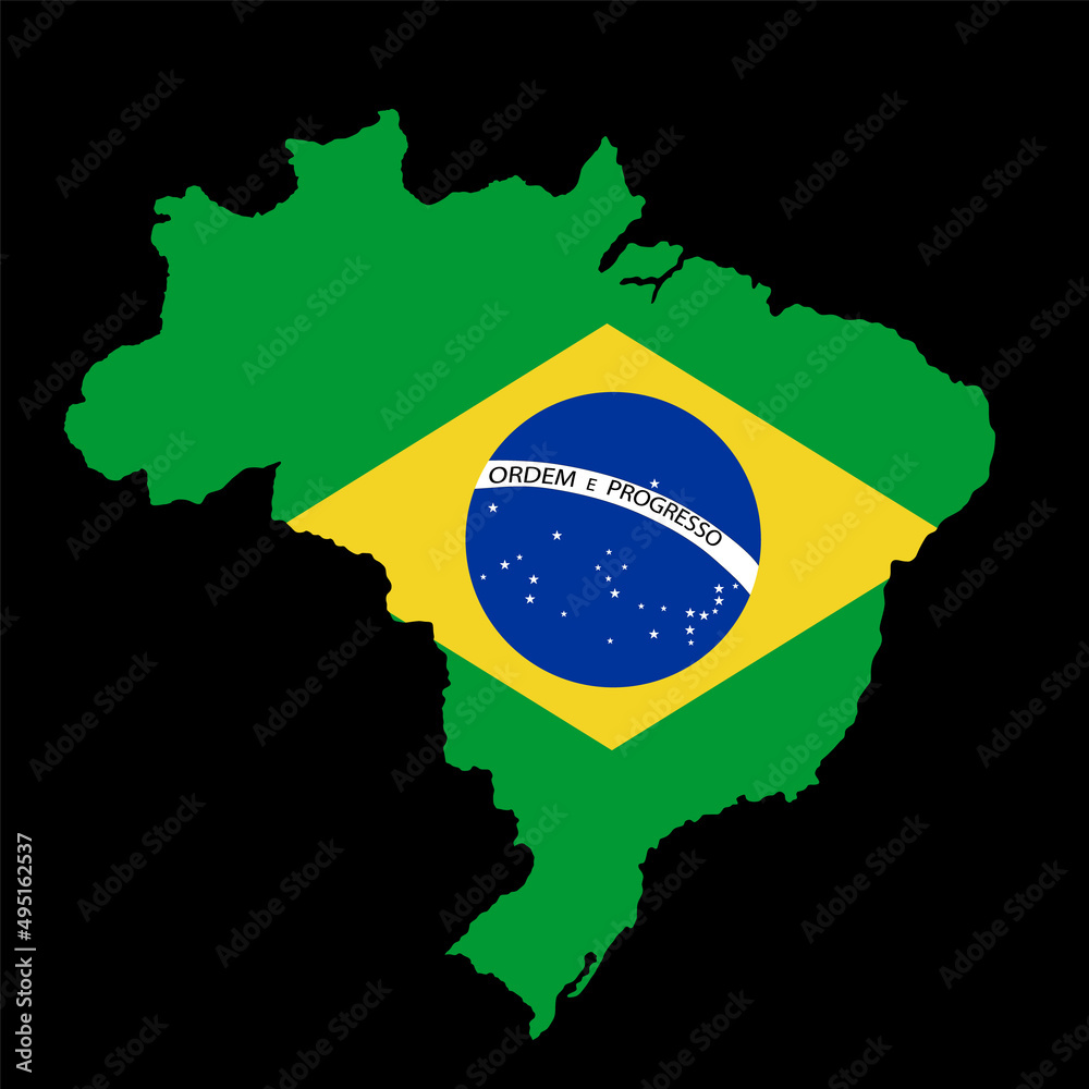 Green Brazil map flag vector silhouette illustration isolated on black ...