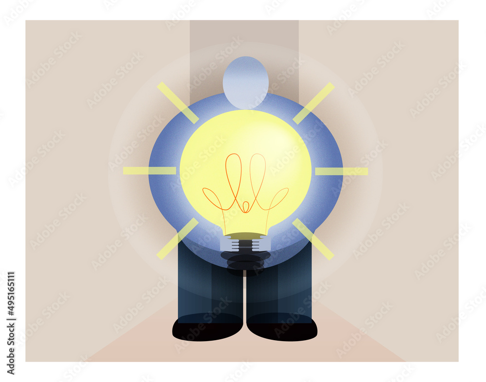 Persona sosteniendo un foco encendido. Persona teniendo una idea. Stock ...