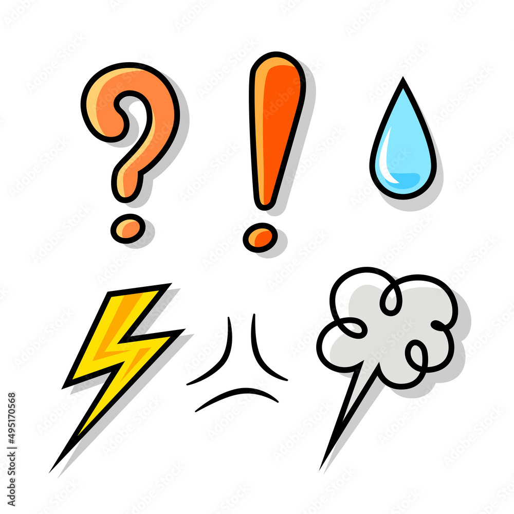 question mark shocked angry comics style, Emotion symbols drawn on a ...