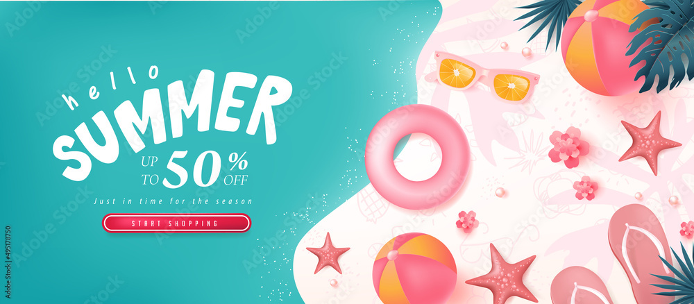 Colorful Summer sale beach vibes background layout banner design Stock ...