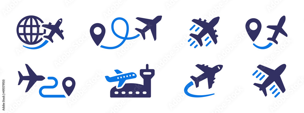 Plane icon collection. Airplane, airport, aircraft icon set. Stock ...