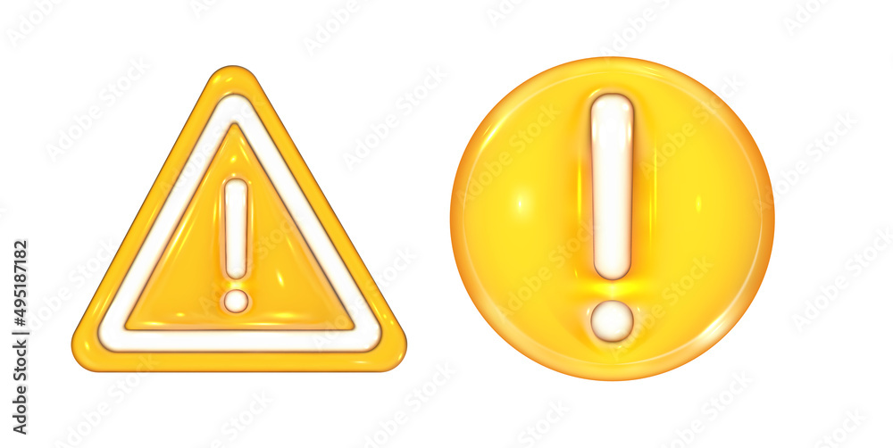 Caution signs 3d set. Hazard warning circle and triangle stickers ...