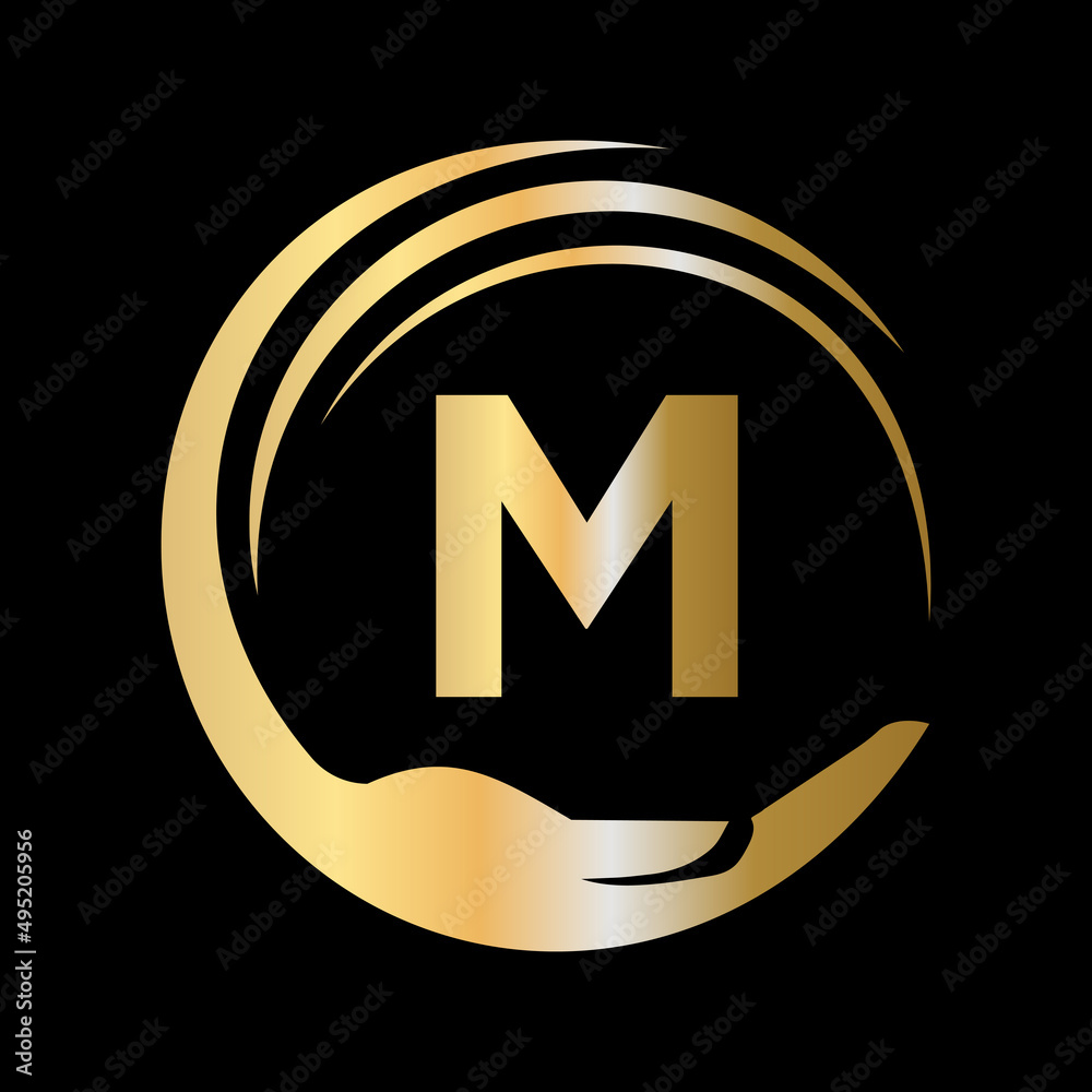 Hand Care Logo Template On Letter M. Initial Unity Charity Foundation ...