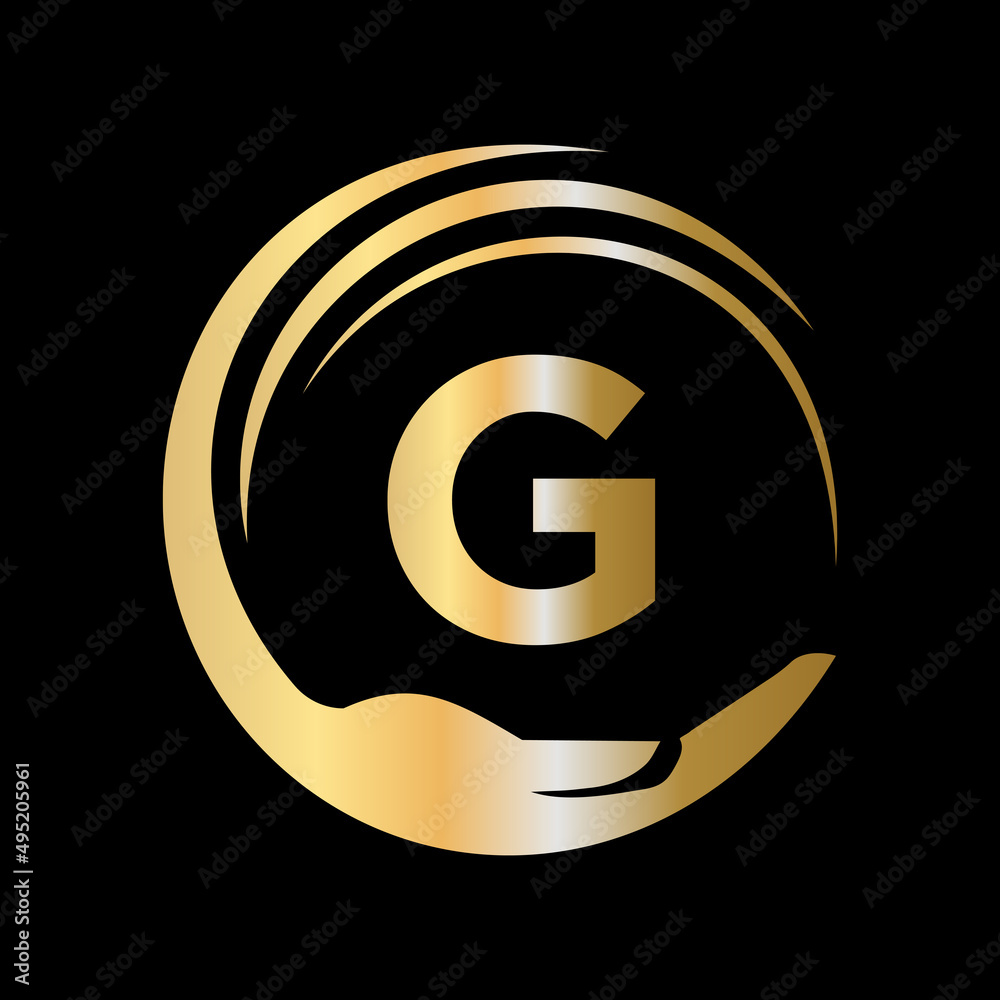 Hand Care Logo Template On Letter G. Initial Unity Charity Foundation ...