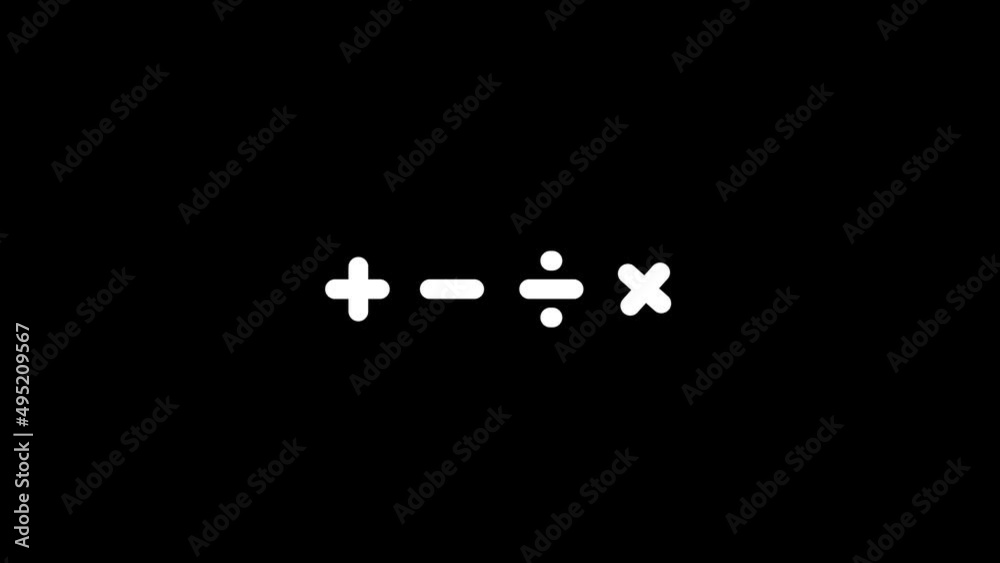 White picture of Basic math symbols on a black background. simple math ...