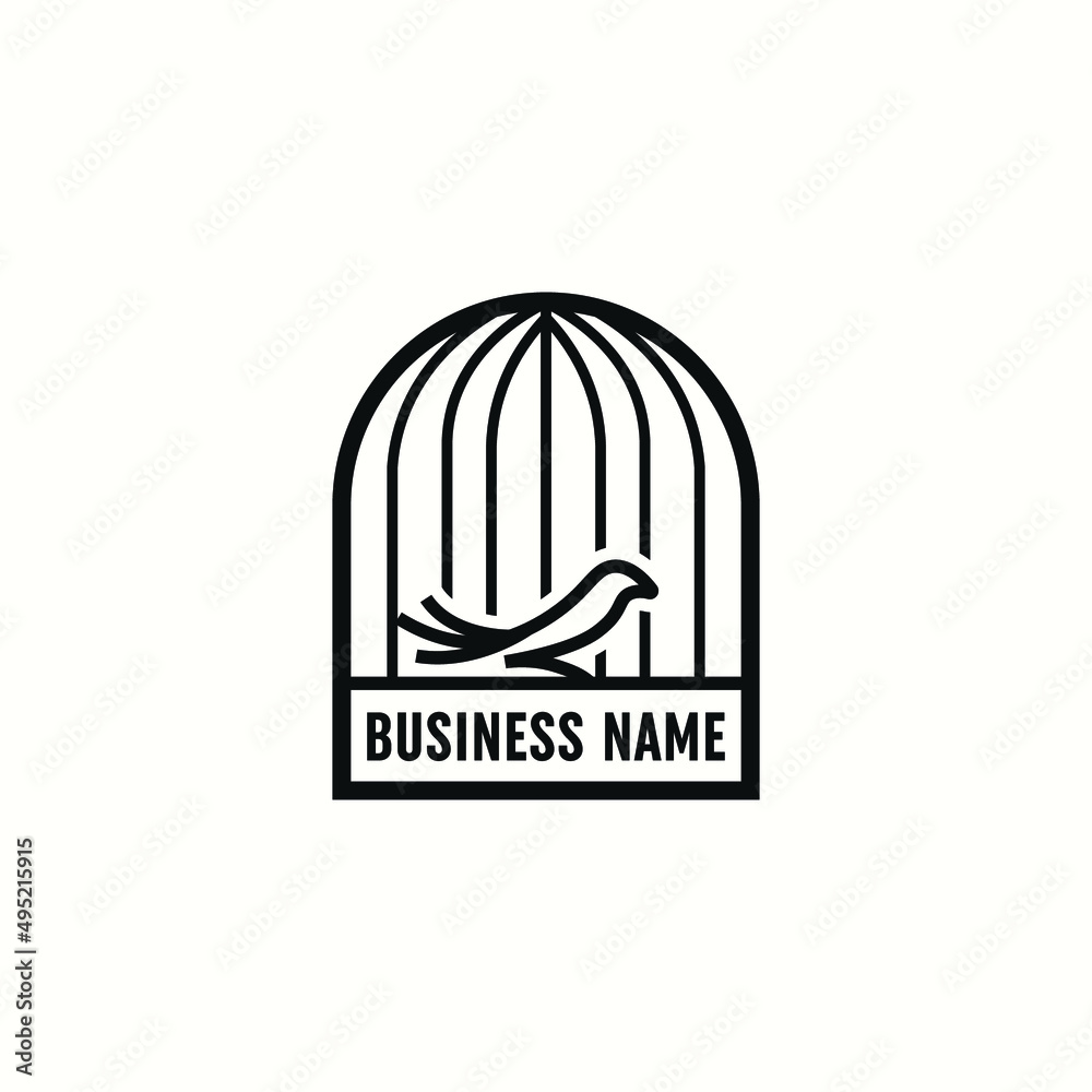 simple bird in cage icon logo vector design template, outline bird cage ...