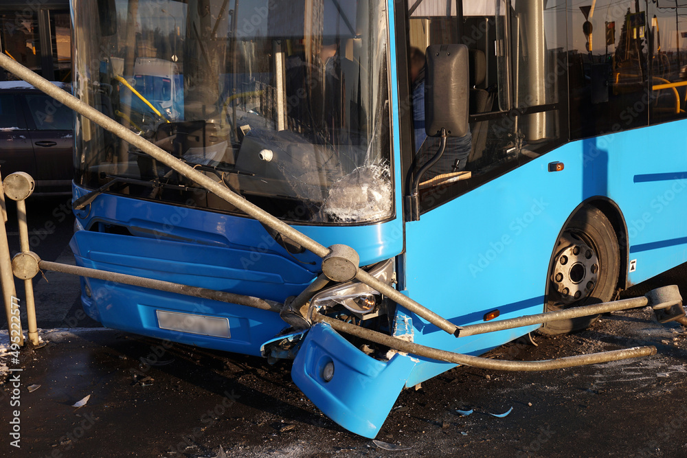 The bus crashed into a pylon of electrical wires and broke it. The ...