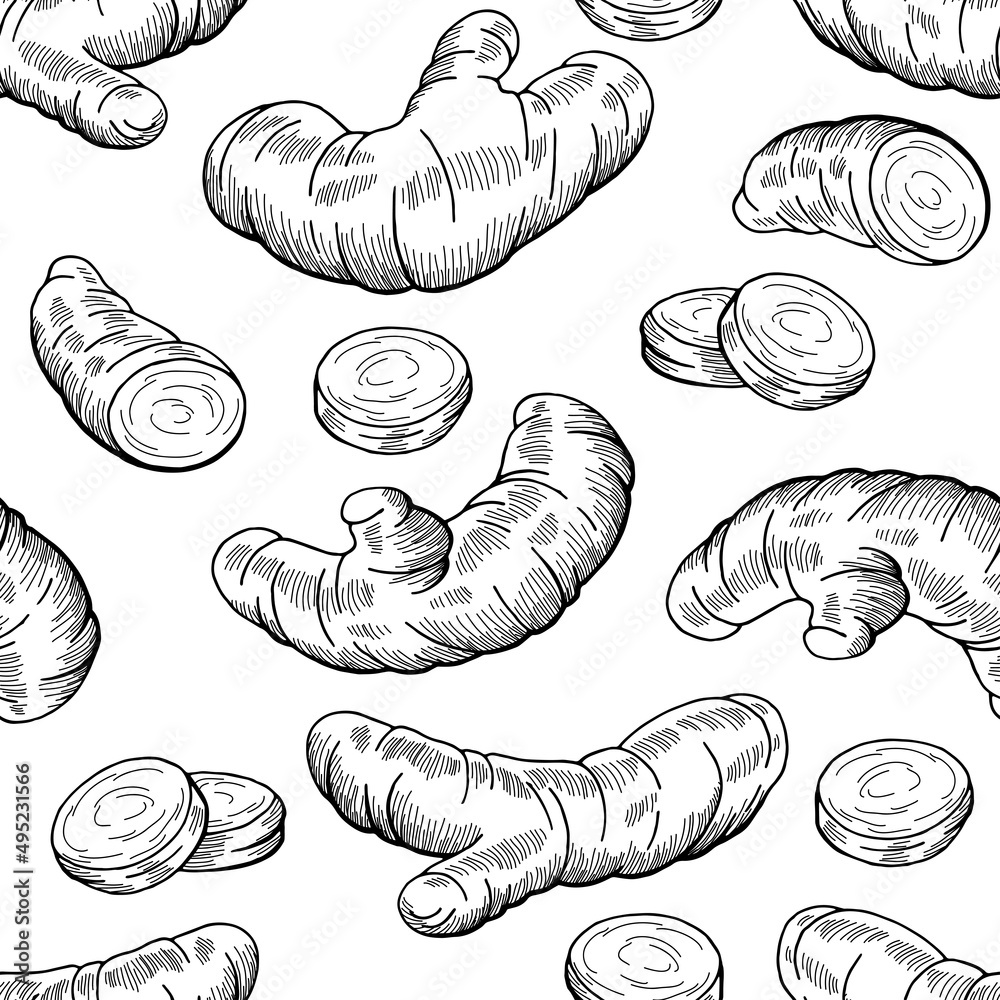 Turmeric graphic black white seamless pattern illustration vector Stock ...