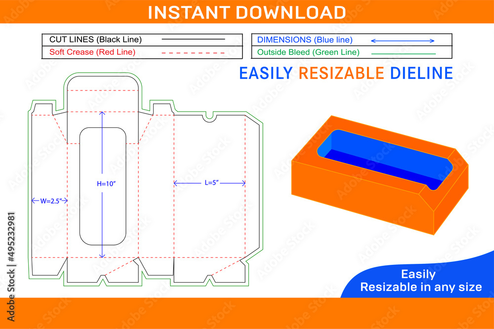 Chamfer box for toy dieline template and 3d box design Stock Vector ...