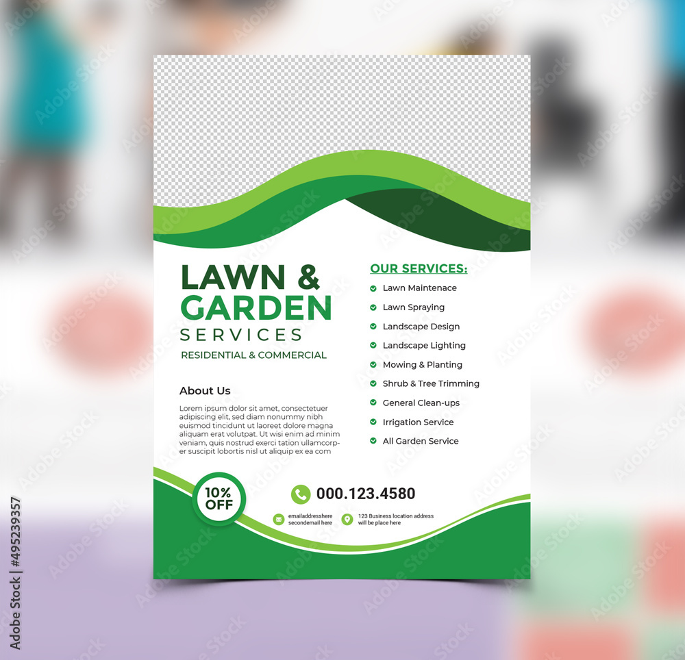 Lawn and gardening service flyer design template. Tree and gardening ...