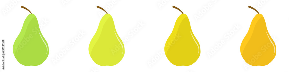 Vector set of pears. Icons of pears of different ripeness in a flat ...