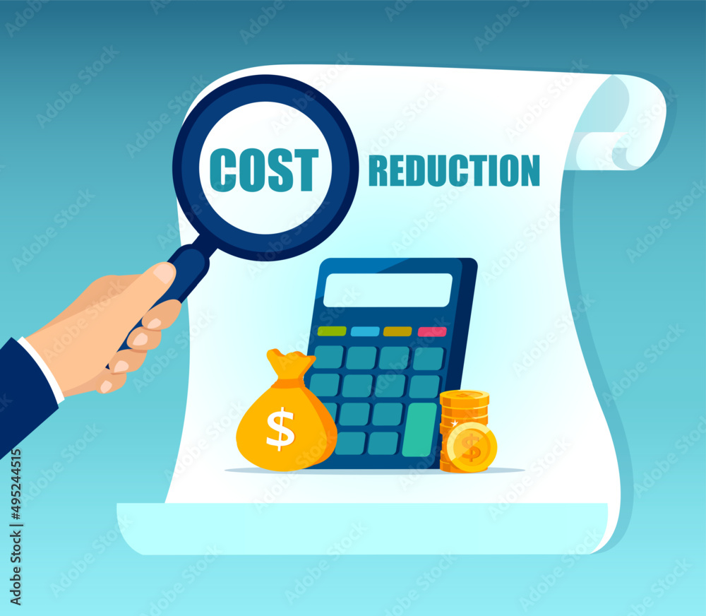 Vector of a business man analysing cost reduction strategy and options ...
