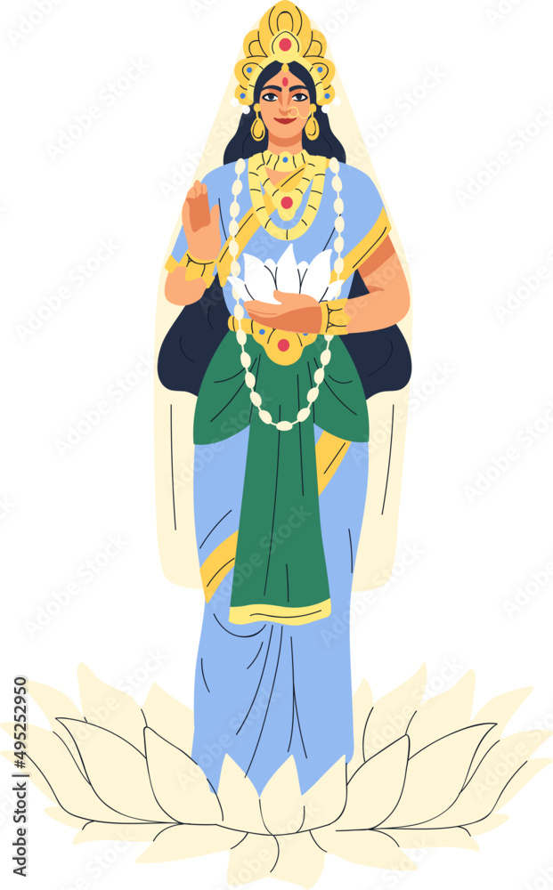 Indian Hindu Goddess Parvati Colored Cartoon Illustration Stock Vector ...