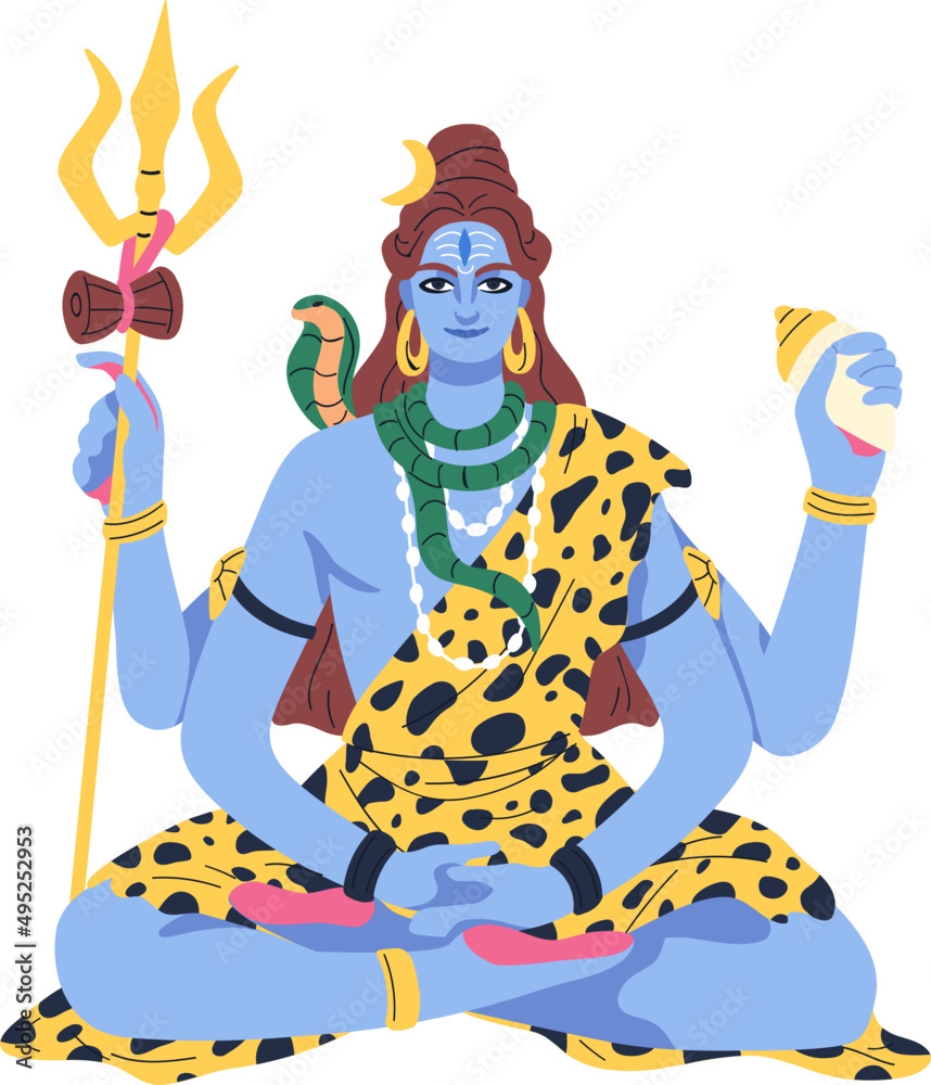 Indian Hindu Goddess Shiva Colored Cartoon Illustration Stock Vector ...