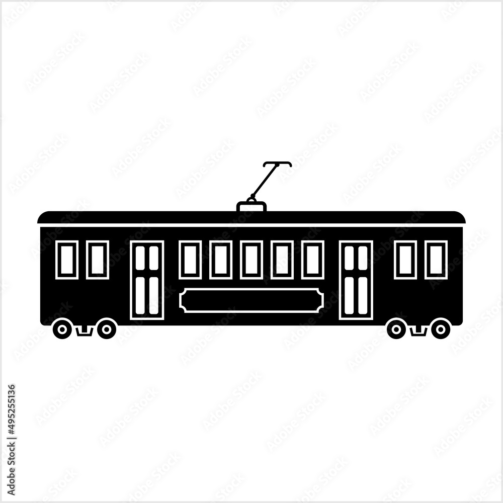 Tram Car Icon, Rail Vehicle Streetcar, Electric Trolley Passenger Car ...