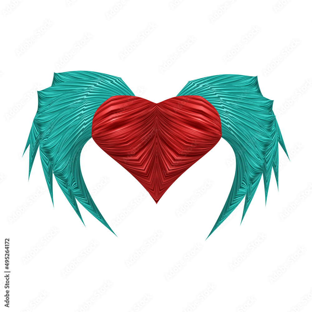 Heart illustration with blue angel wings isolated from white background ...