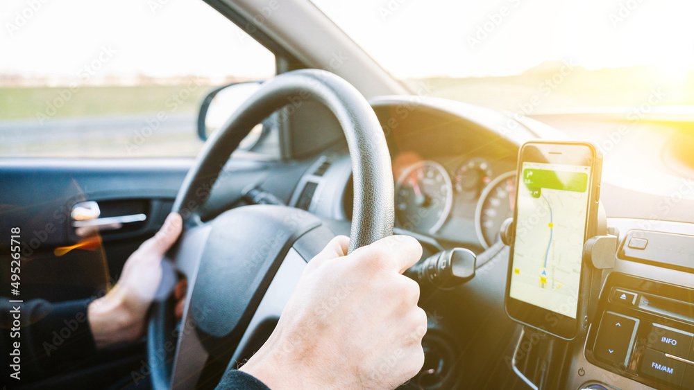 Gps navigation map system. Global positioning system on smartphone ...