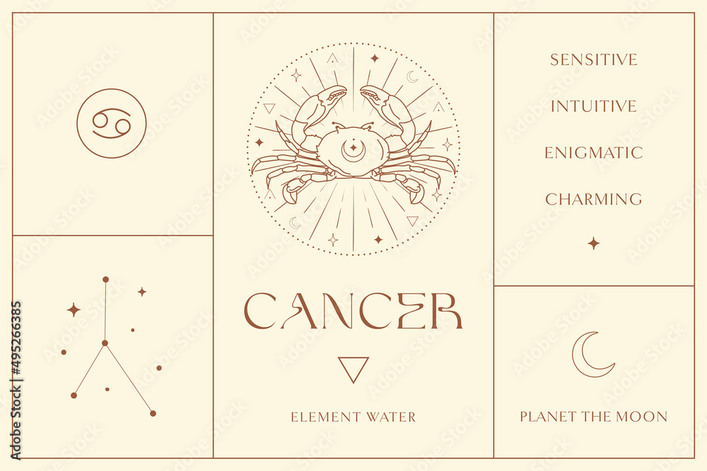 Cancer Zodiac Sign Design Illustrations. Esoteric Vector Element, Icon ...