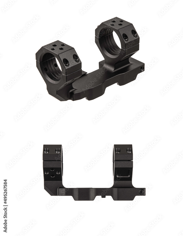 Quick disconnect mount made for holding a scope on a rifle isolated on ...