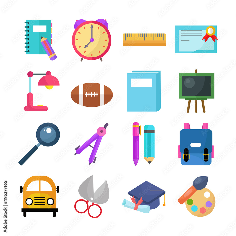educational set of school icons in 2d cartoon style Stock Vector ...