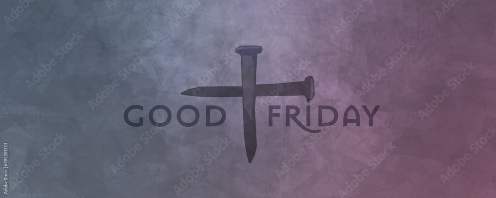 Good Friday with cross of spikes or nails over dark purple, aged ...