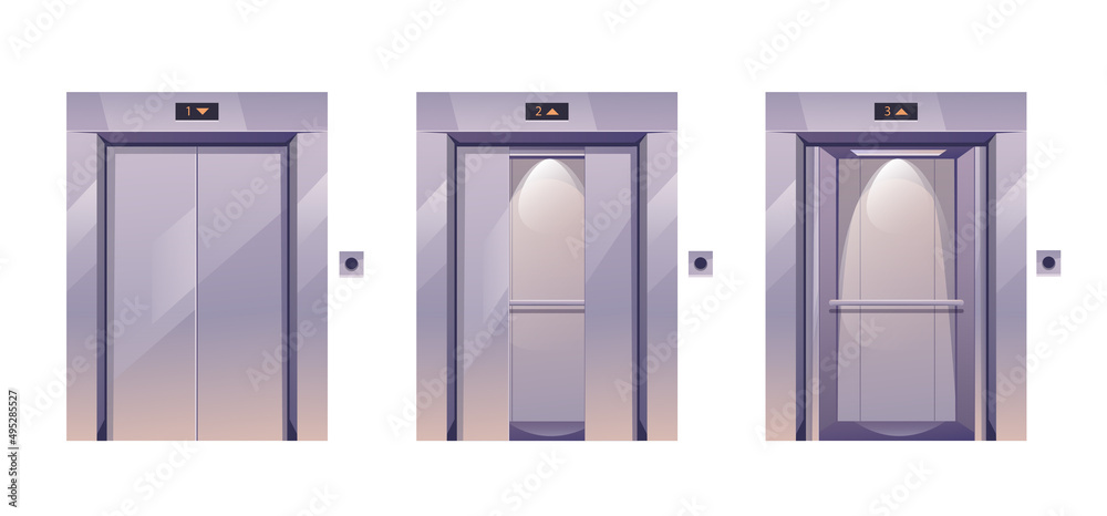 Opening and closing elevators doors. Design graphic element ...