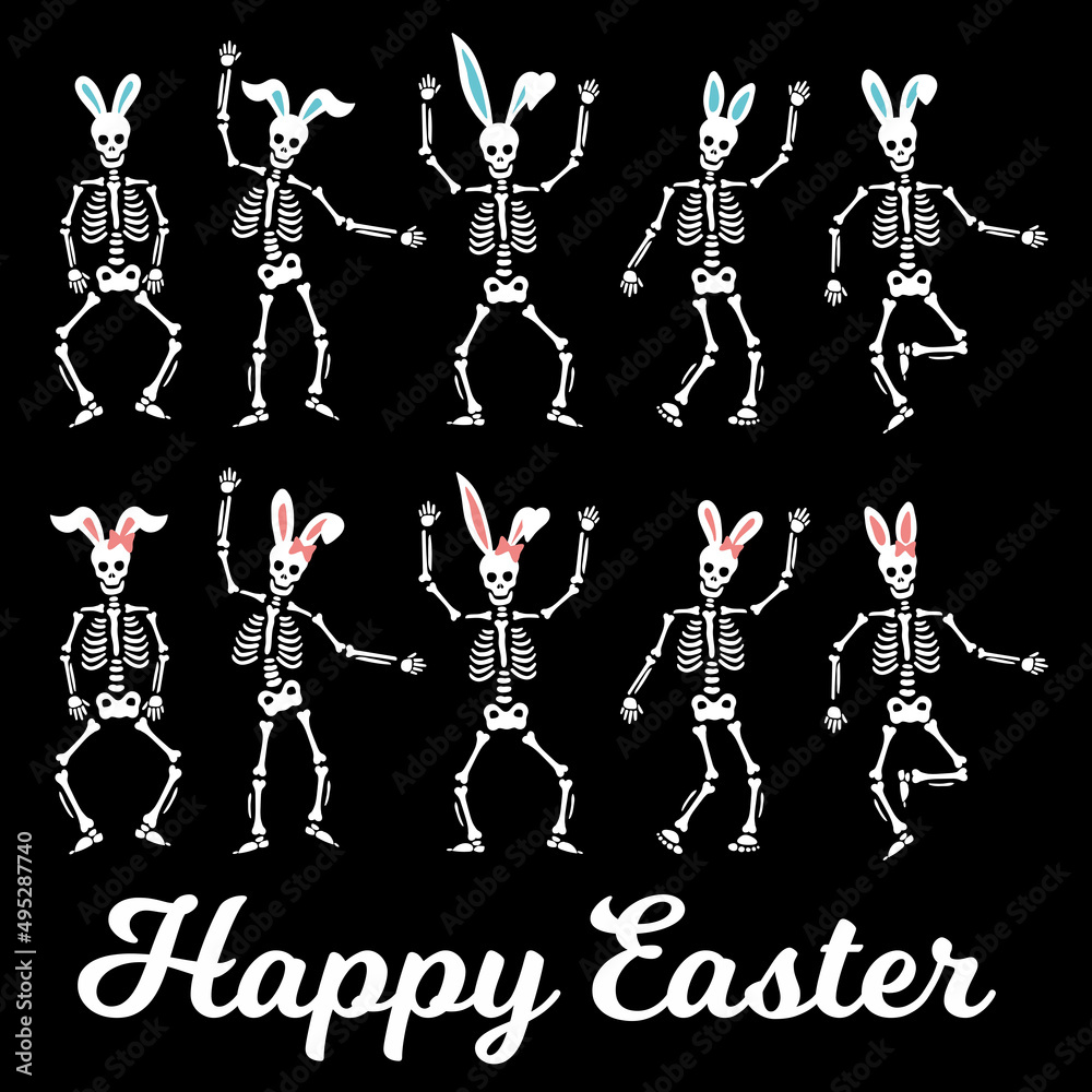 Happy Easter Bunny Ears Dancing Skeletons SVG, Easter svg, Skeleton Svg ...