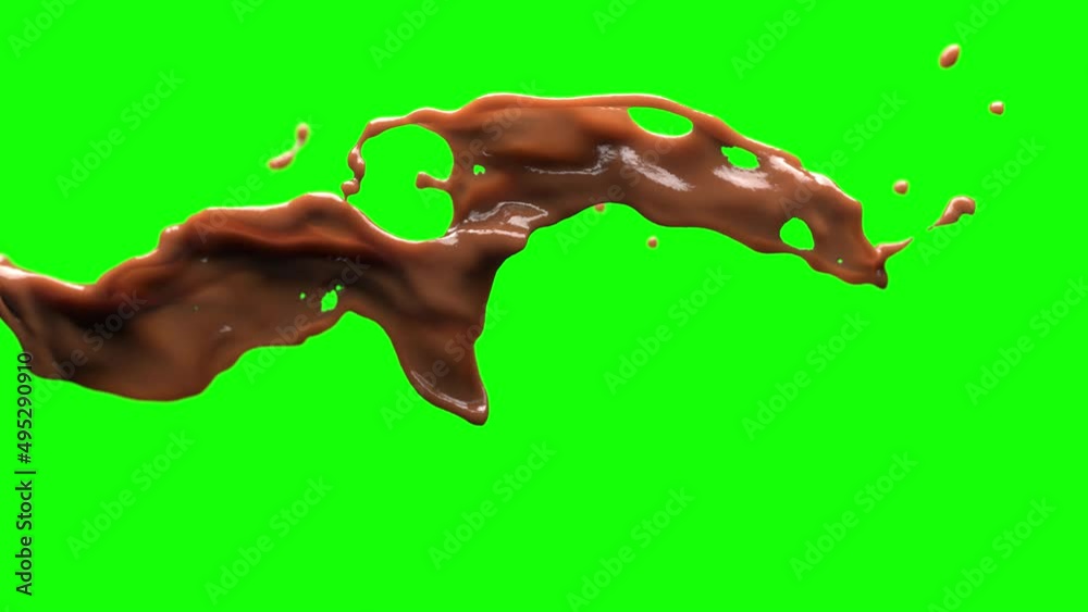 Chocolate splash on green screen and transparent background. 3D ...