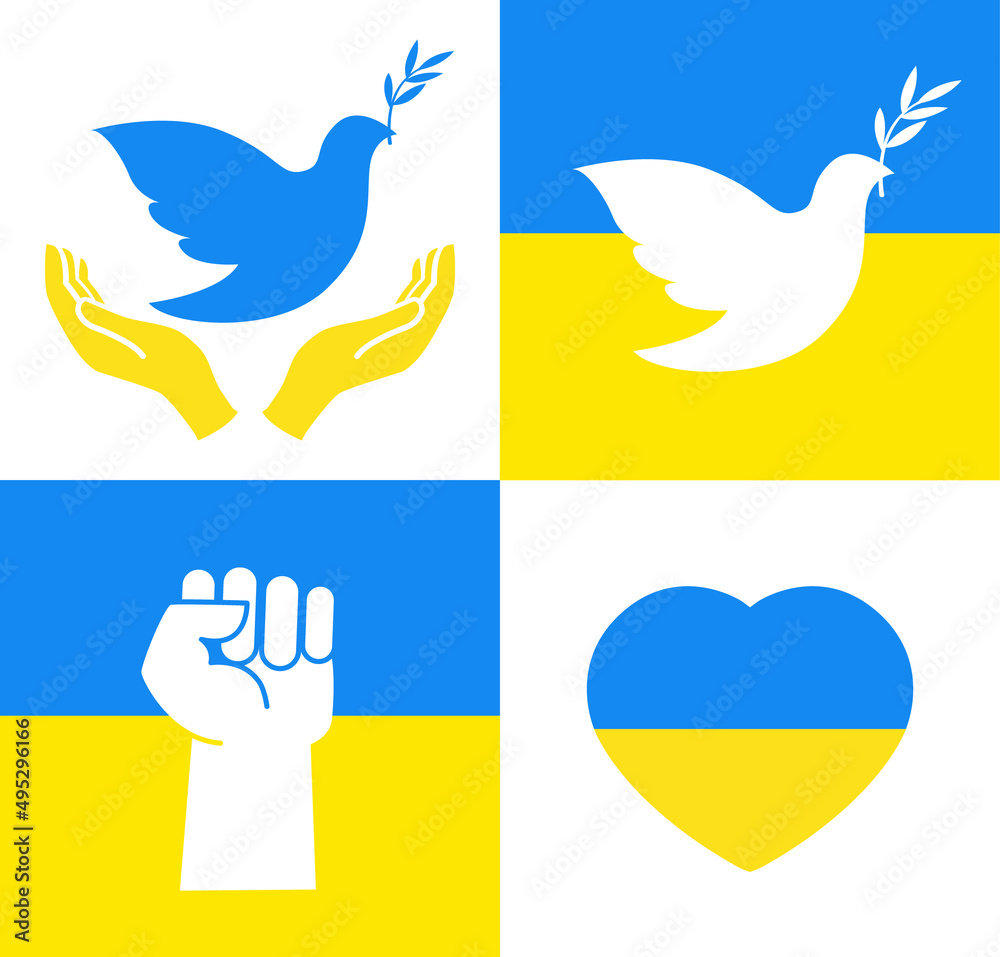 Symbols for support Ukraine.Hands with white dove as symbol of peace ...
