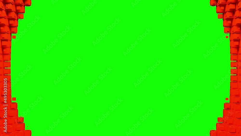 Red voxels cut out of yellow screen to form circular hole reveal green ...