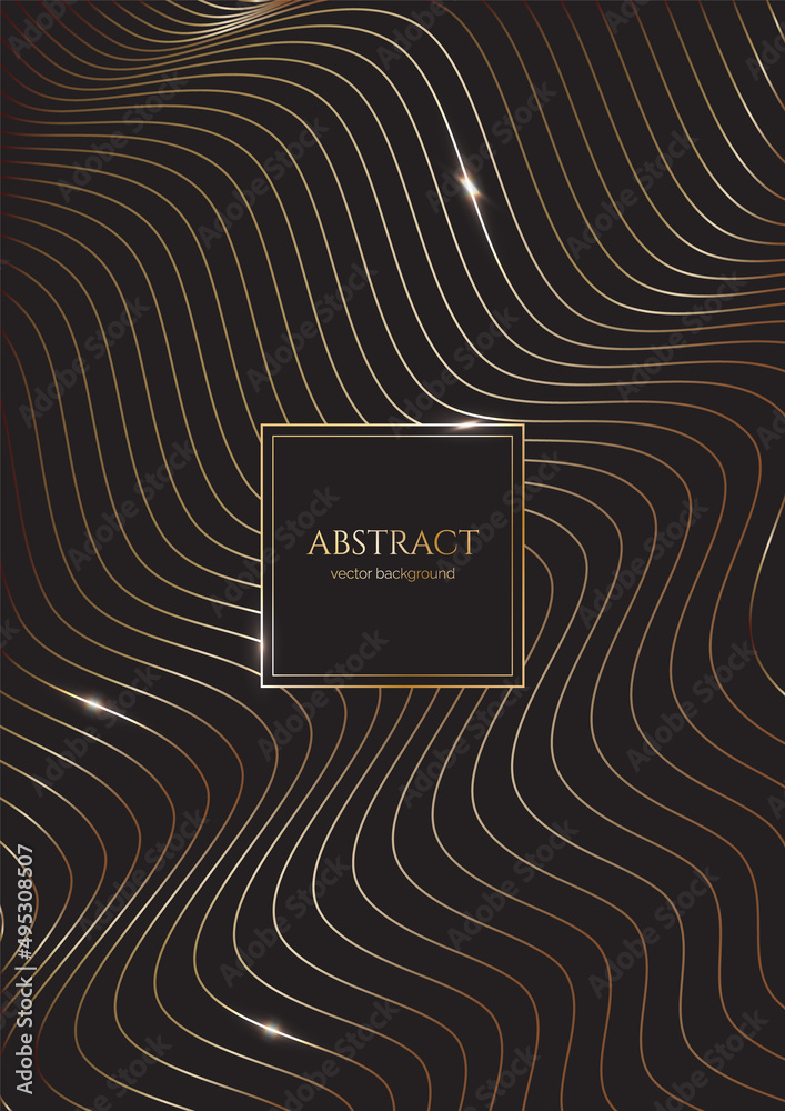 Luxury golden geometric A4 template. Black premium linear background ...