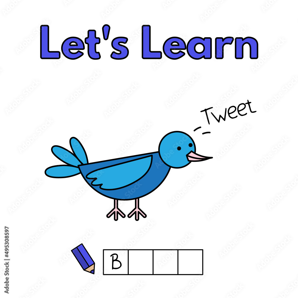 Cartoon bird learning game for small children - write the word. Vector ...
