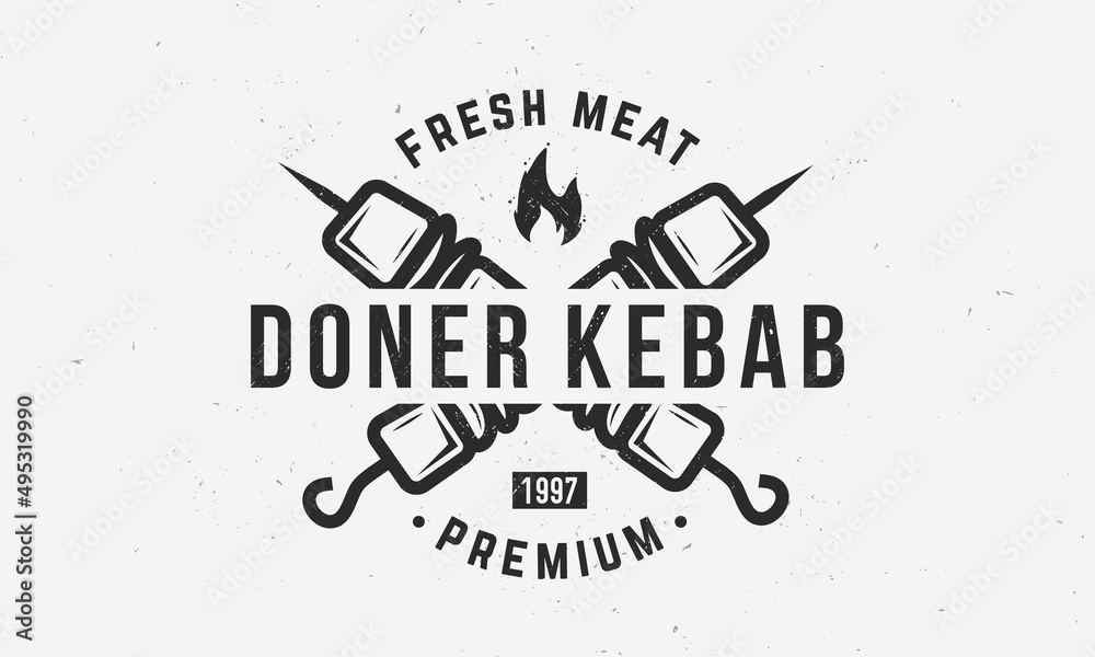 Doner Kebab vintage logo, poster template. Kebab, Shawarma logo with ...