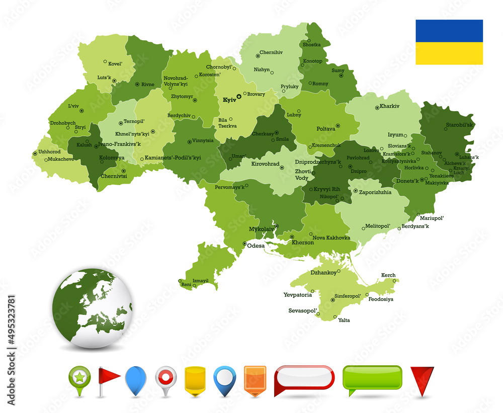 Ukraine map green colors isolated on white Stock Vector | Adobe Stock