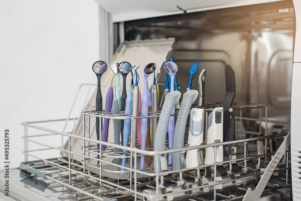 Surgical and dental instruments at medical washing machine and ...