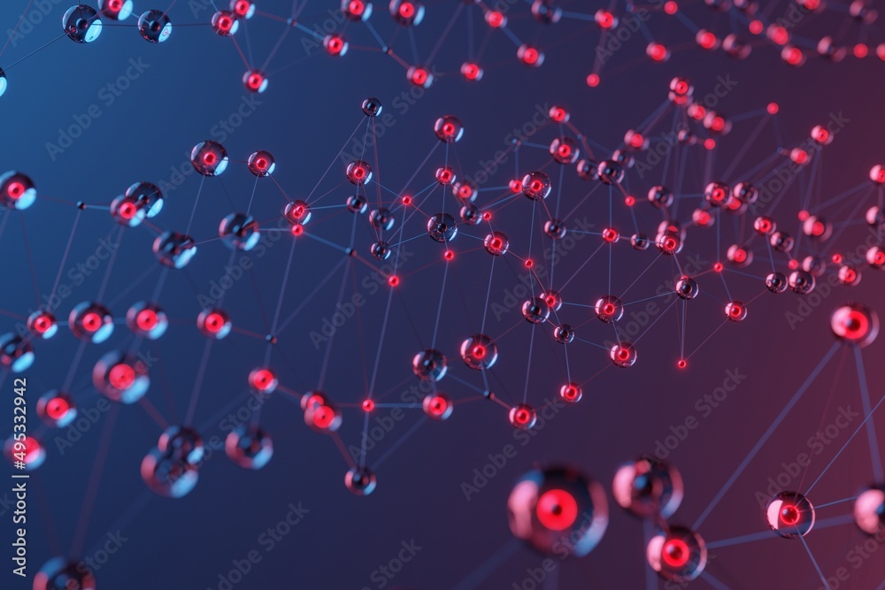 Particle system connected to each other. Concept of connected molecules ...