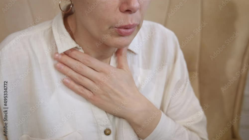 Female panic symptoms indoor. A view of stressed female with panic ...