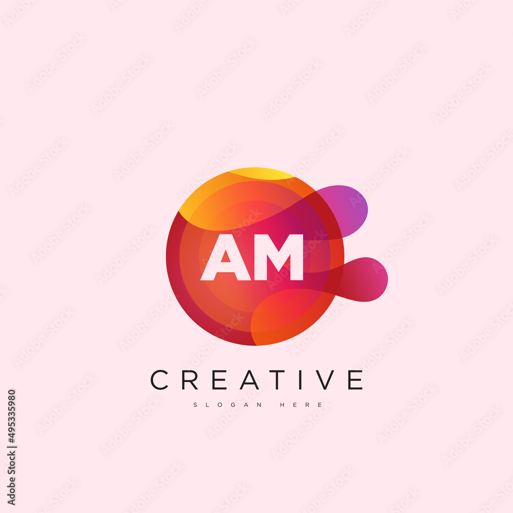 Initial letter AM logo template colorful circle sphere design for ...