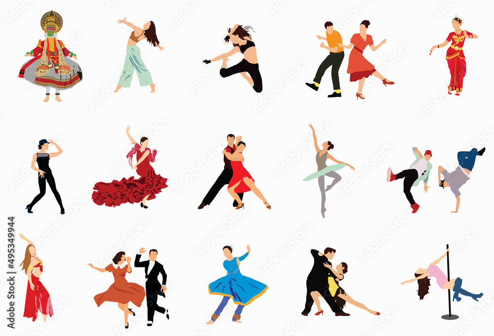 set of peoples doing different forms of dance Stock-Illustration ...