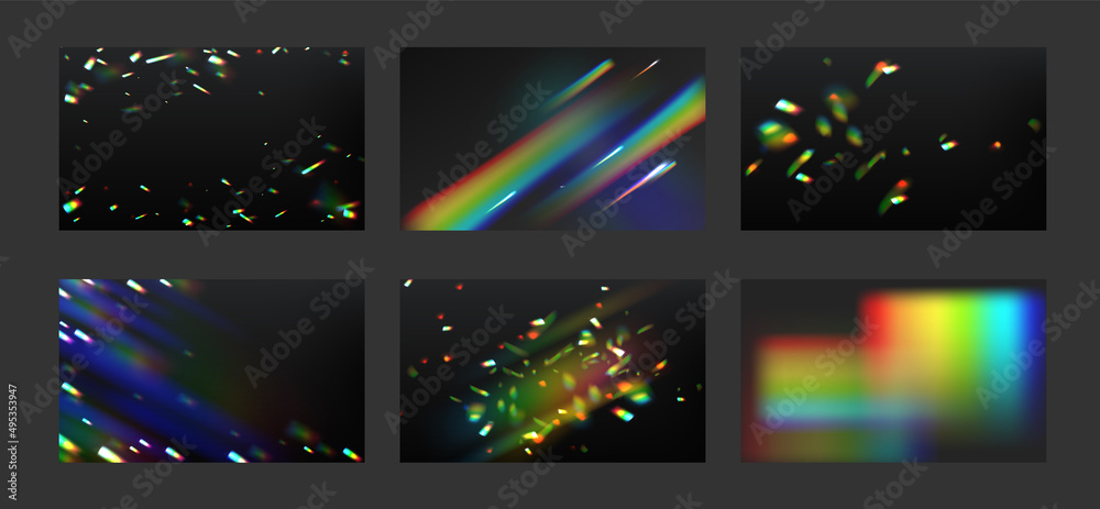 Vetor de Rainbow light rays, lens flare, reflection effect from crystal ...